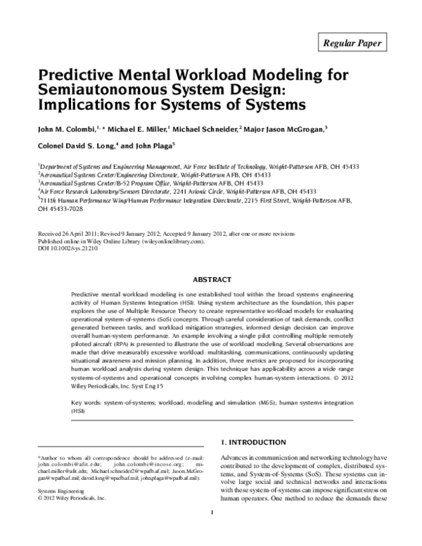 (PDF) Predictive mental workload modeling for semiautonomous system design: Implications for ...
