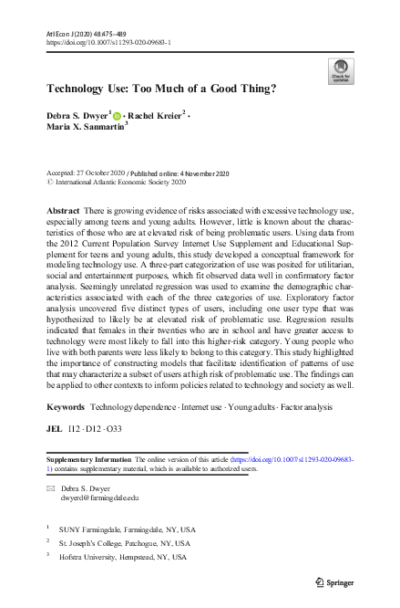 (PDF) Technology Use: Too Much of a Good Thing?