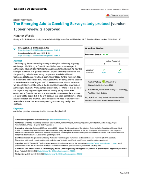 (PDF) The Emerging Adults Gambling Survey: study protocol | Heather ...