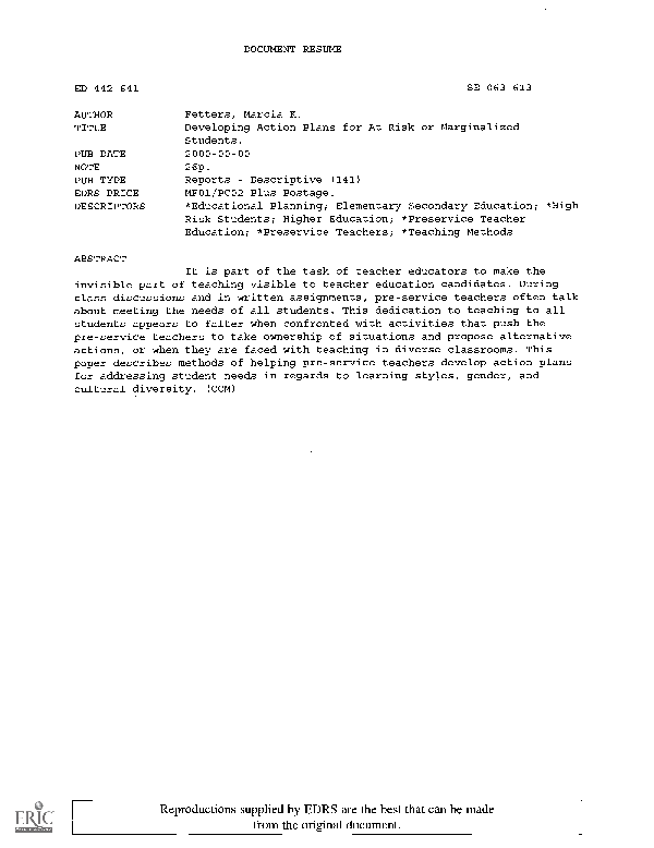 (PDF) Developing Action Plans for At-Risk or Marginalized Students