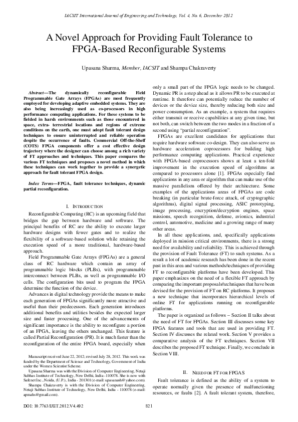 Pdf A Novel Approach For Providing Fault Tolerance To Fpga Based