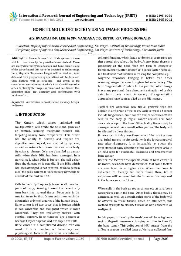 (PDF) IRJET- BONE TUMOUR DETECTION USING IMAGE PROCESSING