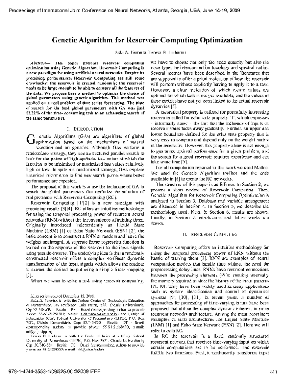 Pdf Genetic Algorithm For Reservoir Computing Optimization 0250