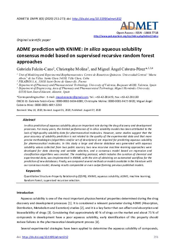 (PDF) ADME Prediction with KNIME: In silico aqueous solubility models ...