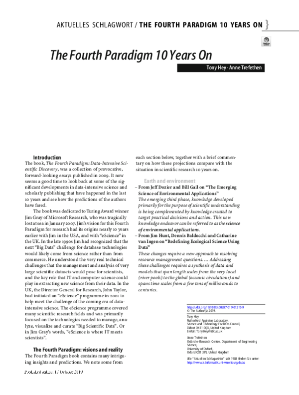 (PDF) The Fourth Paradigm 10 Years On