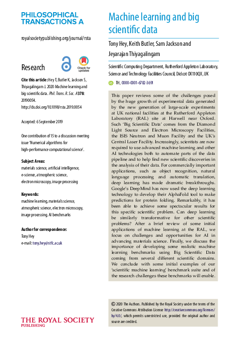 (PDF) Machine learning and big scientific data
