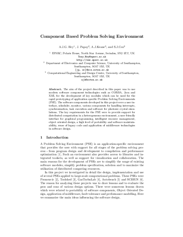 (PDF) Component based problem solving environment