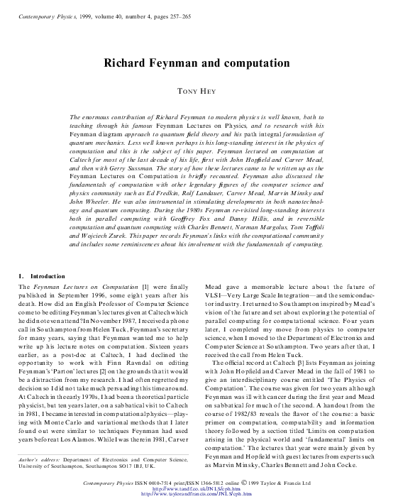 (PDF) Richard Feynman and computation