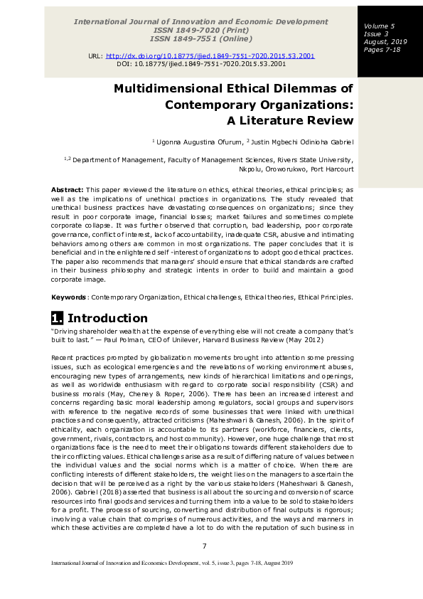 (PDF) Multidimensional Ethical Dilemmas of Contemporary Organizations ...