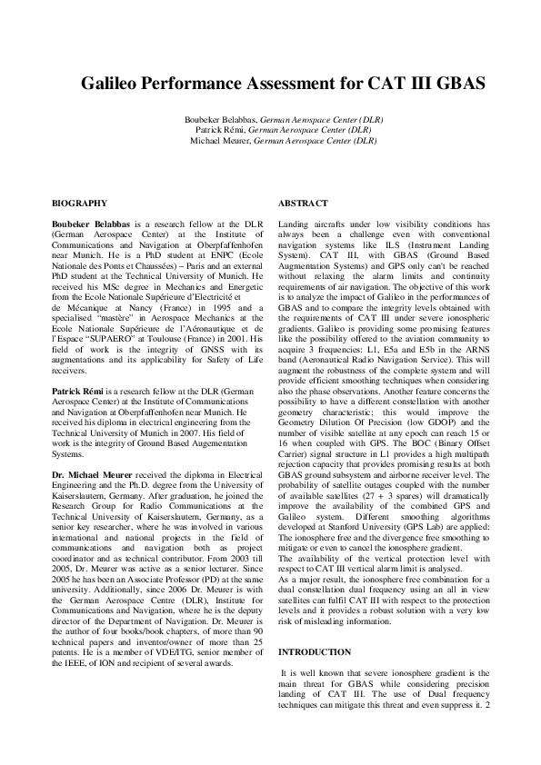 (PDF) Galileo Performance Assessment for CAT III GBAS