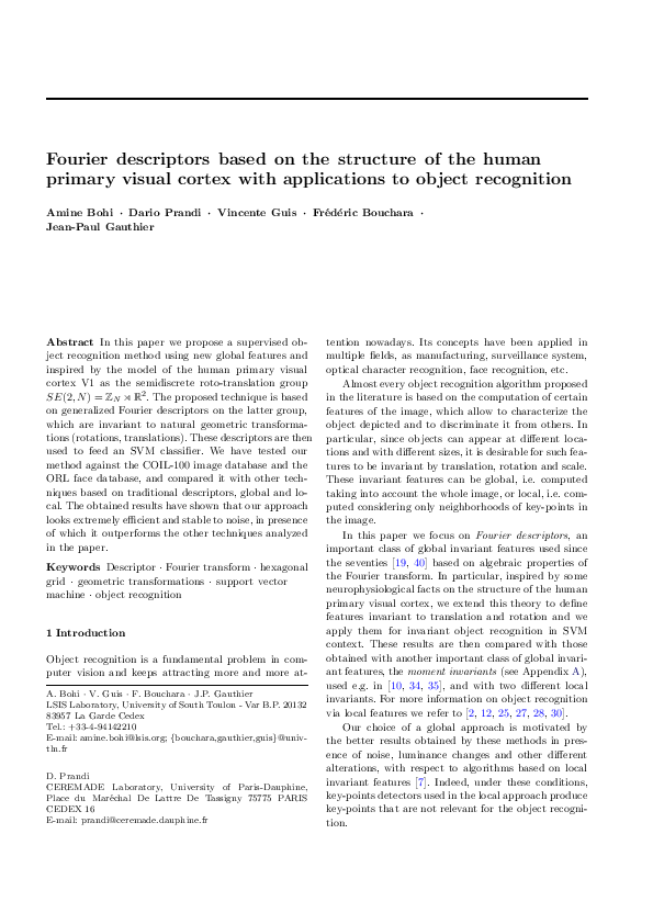 (PDF) Fourier Descriptors Based on the Structure of the Human Primary Visual Cortex with ...