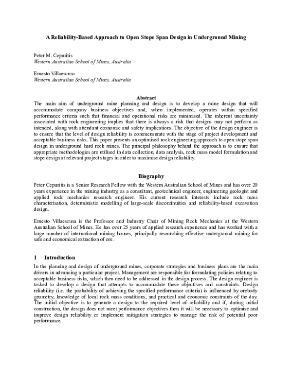 (PDF) A Reliability-Based Approach to Open Stope Span Design in ...