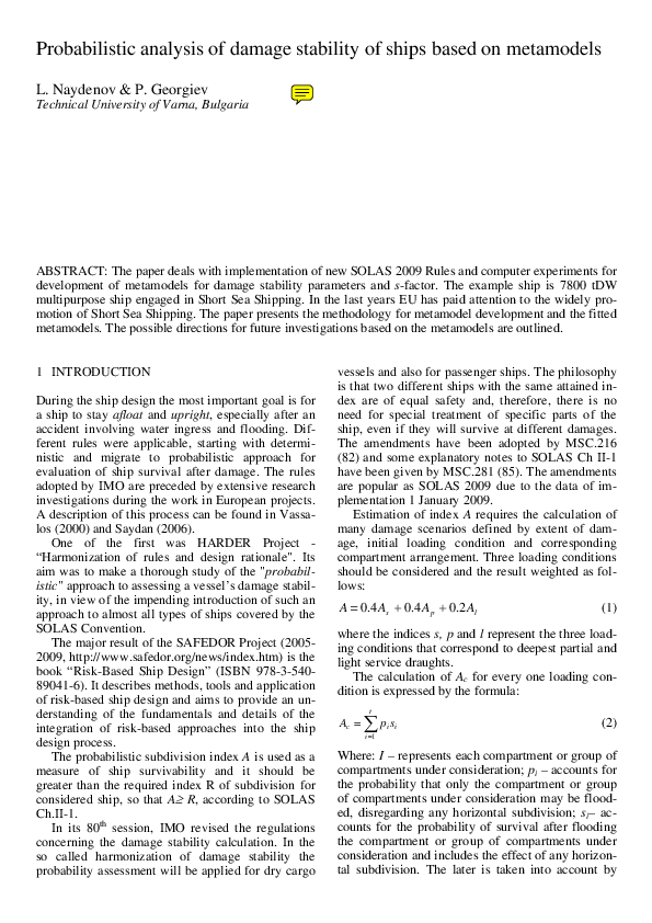(PDF) Probabilistic analysis of damage stability of ships based on metamodels