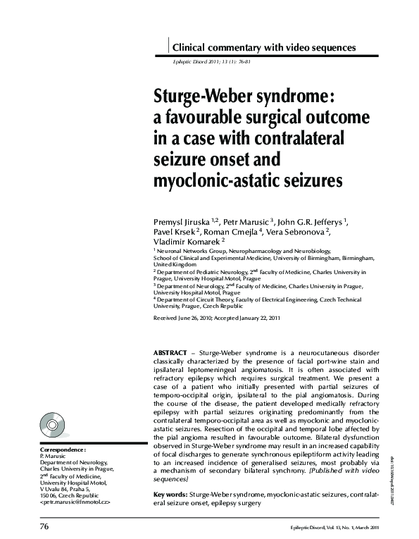 (PDF) Sturge-Weber syndrome: A favourable surgical outcome in a case ...