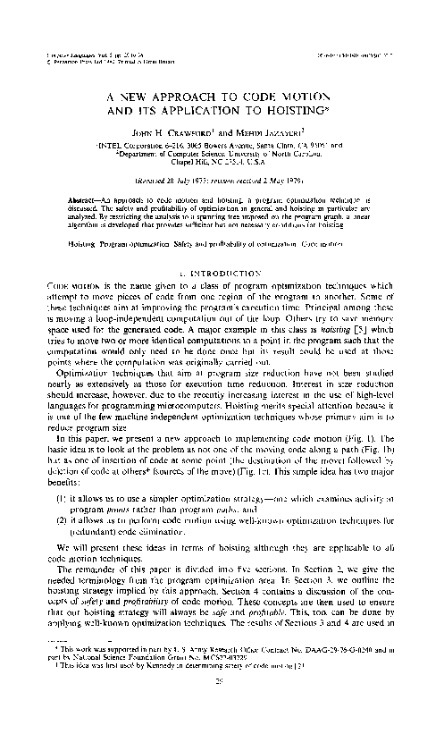 (PDF) A new approach to code motion and its application to hoisting