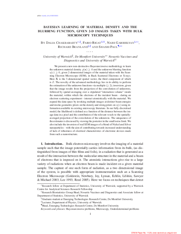(PDF) Bayesian Learning of Material Density and the Blurring Function, Given 2-D Images Taken ...