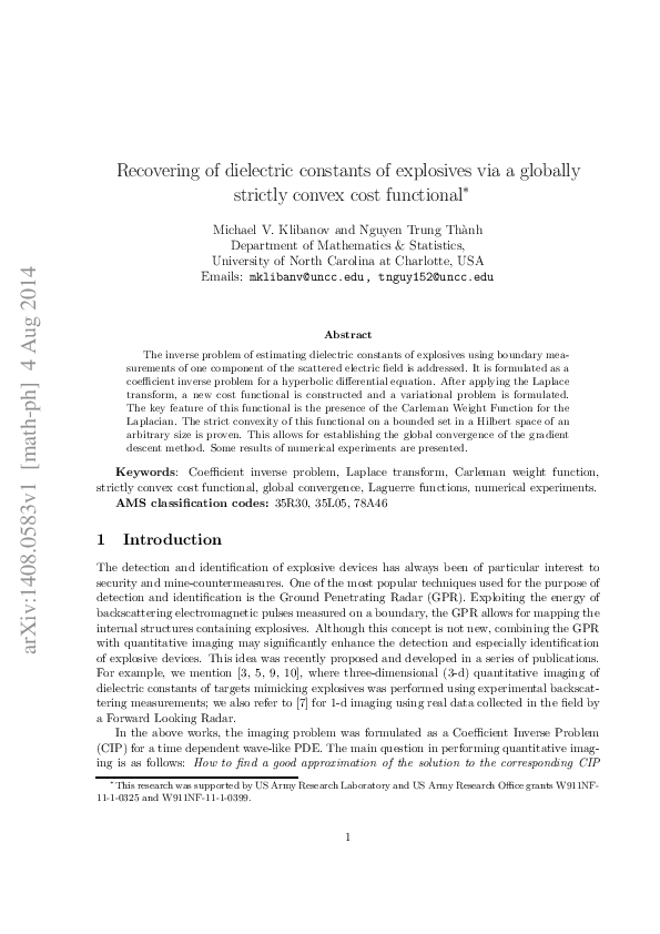 (PDF) Recovering Dielectric Constants of Explosives via a Globally ...