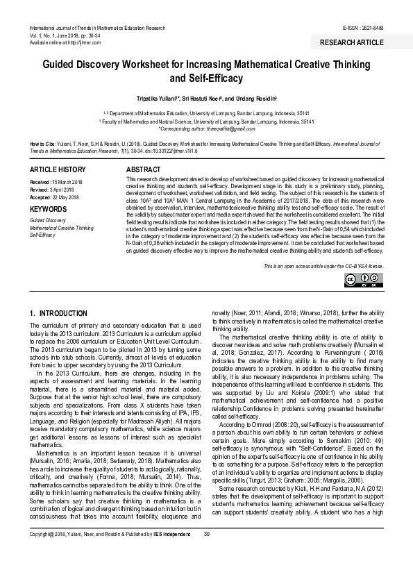 (PDF) Guided Discovery Worksheet for Increasing Mathematical Creative ...
