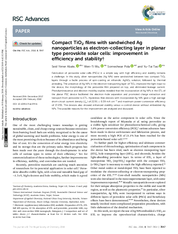 (PDF) Compact TiO2 films with sandwiched Ag nanoparticles as electron-collecting layer in planar ...