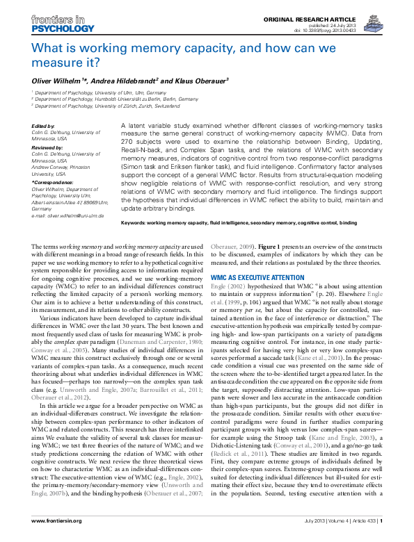 (PDF) What is working memory capacity, and how can we measure it?
