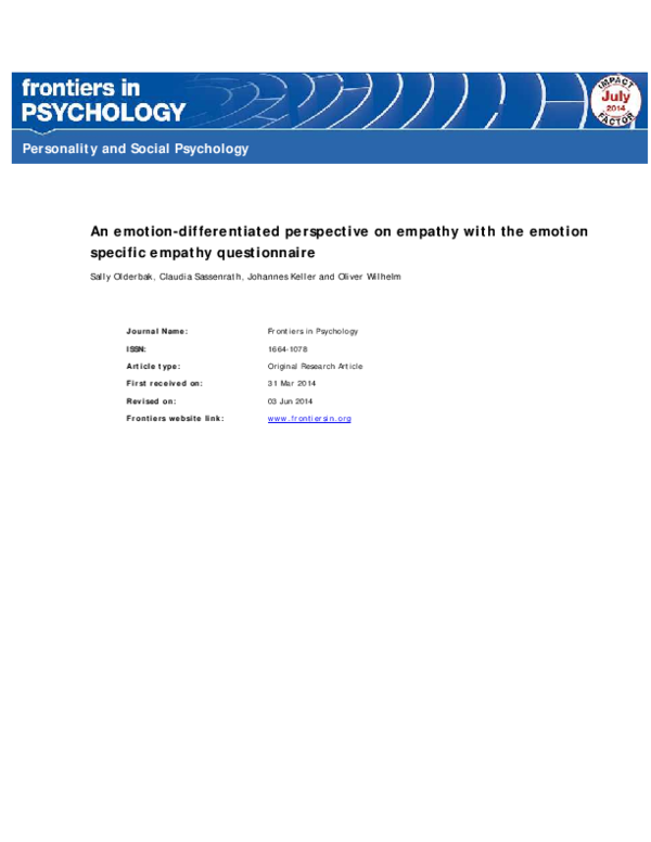 (PDF) An emotion-differentiated perspective on empathy with the emotion ...