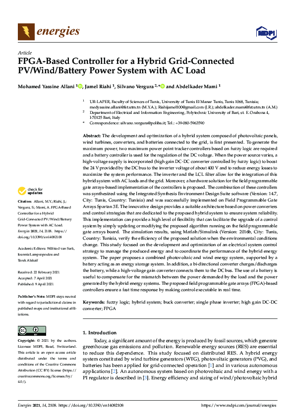 Pdf Fpga Based Controller For A Hybrid Grid Connected Pvwindbattery Power System With Ac Load
