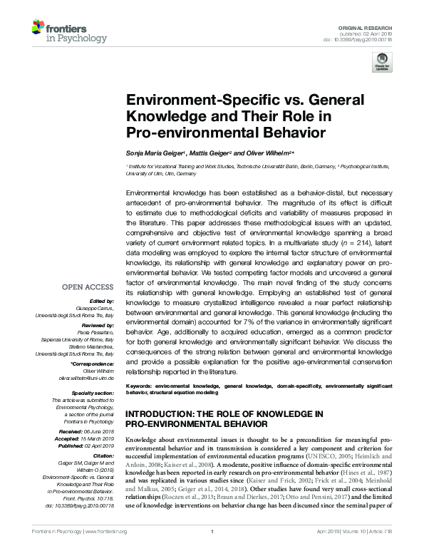 (PDF) Environment-Specific vs. General Knowledge and Their Role in Pro ...
