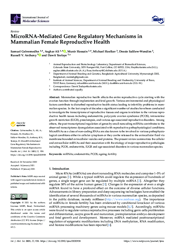 (PDF) MicroRNA-Mediated Gene Regulatory Mechanisms in Mammalian Female Reproductive Health