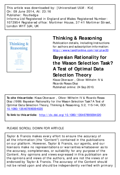 Pdf Bayesian Rationality For The Wason Selection Task A Test Of Optimal Data Selection Theory