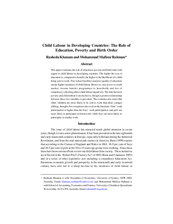 (PDF) Child labour in developing countries: the role of education ...