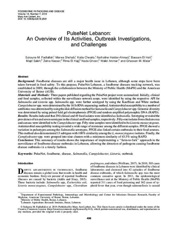 (PDF) PulseNet Lebanon: An Overview of Its Activities, Outbreak ...