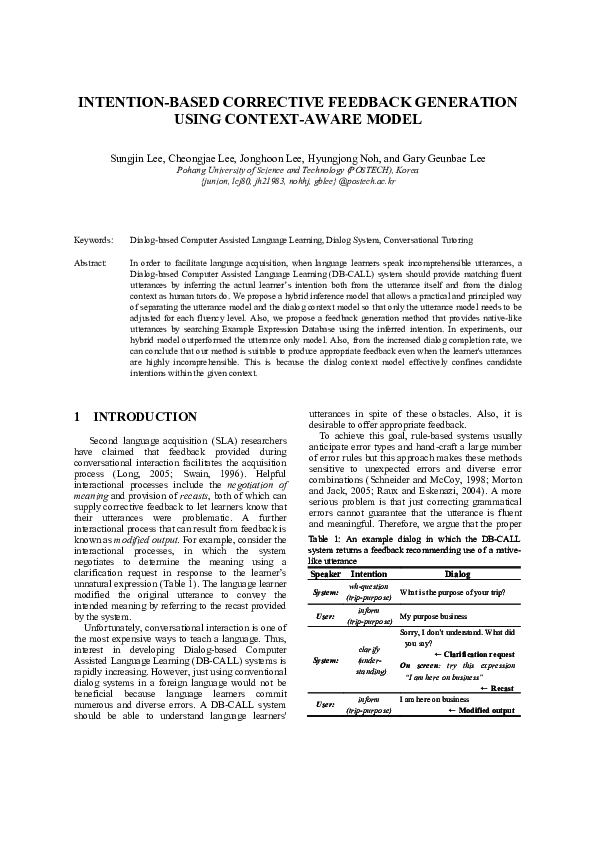 (PDF) INTENTION-BASED CORRECTIVE FEEDBACK GENERATION USING CONTEXT-AWARE MODEL