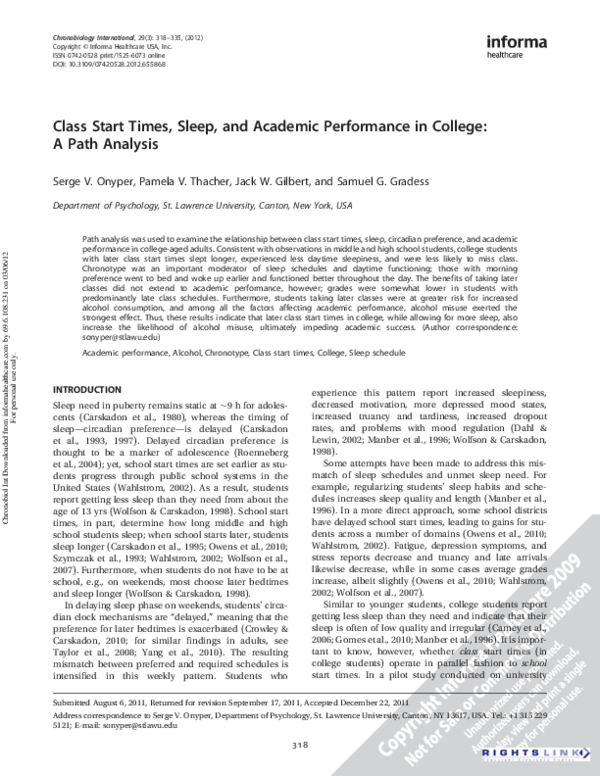 (PDF) Class Start Times, Sleep, and Academic Performance in College: A Path Analysis