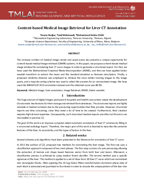 (PDF) Content-based Medical Image Tetrieval for Liver CT Annotation