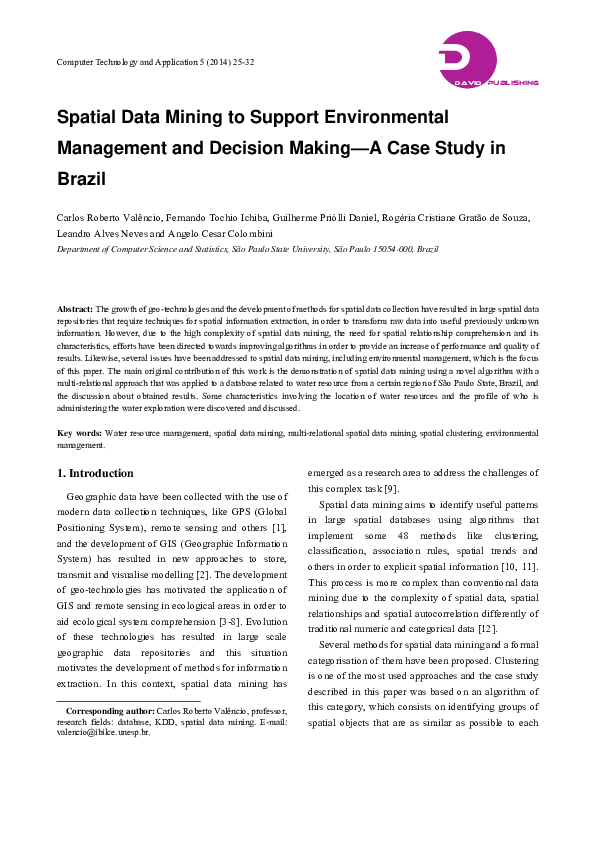 (PDF) Spatial Data Mining to Support Environmental Management and ...