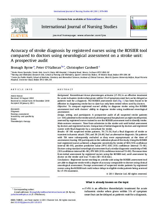 (PDF) Accuracy of stroke diagnosis by registered nurses using the ...