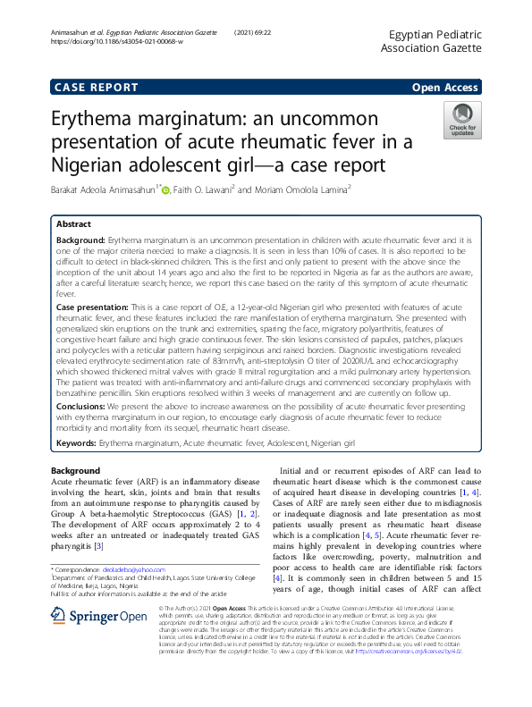 (PDF) Erythema marginatum: an uncommon presentation of acute rheumatic ...