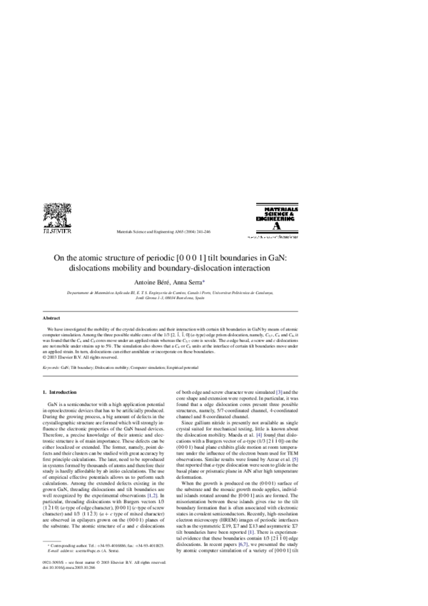 (PDF) On the atomic structure of periodic [0 0 0 1] tilt boundaries in ...