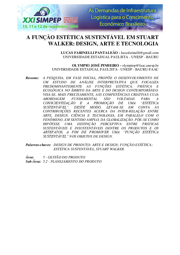 (PDF) A Função Estética Sustentável Em Stuart Walker: Design, Arte e ...