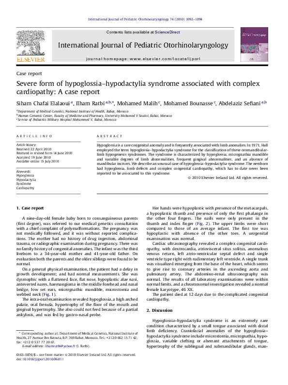 (PDF) Severe form of hypoglossia–hypodactylia syndrome associated with ...