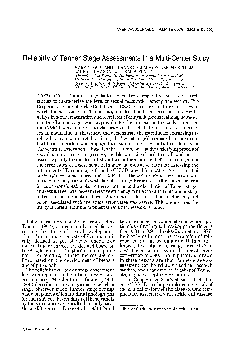 (PDF) Reliability of Tanner stage assessments in a multi-center study