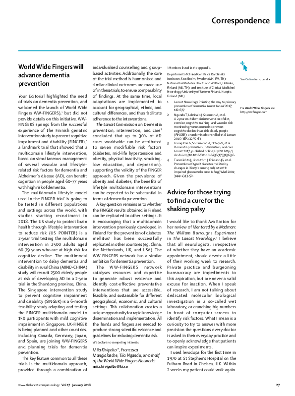 (PDF) World Wide Fingers will advance dementia prevention