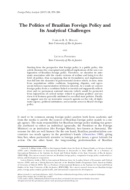 (PDF) The Politics of Brazilian Foreign Policy and Its Analytical ...