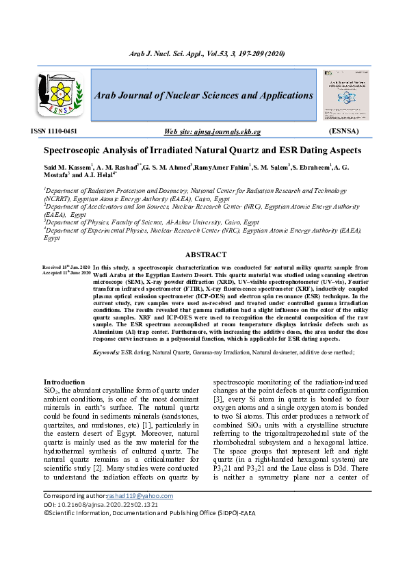 (PDF) Irradiated Quartz: Spectroscopy and ESR Analysis