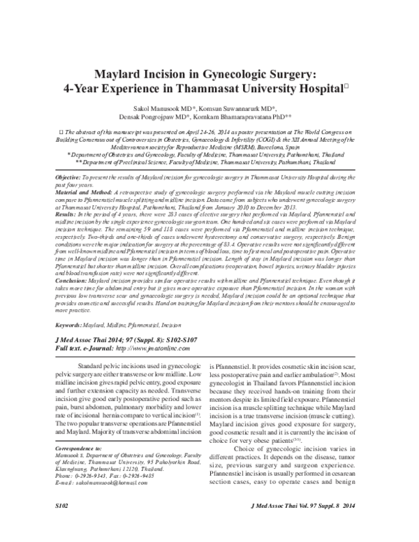 (PDF) Maylard incision in gynecologic surgery: 4-year experience in ...