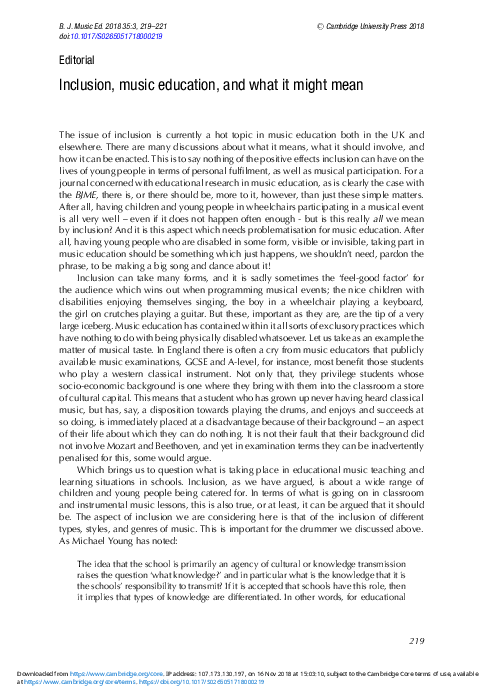 (PDF) Inclusion, music education, and what it might mean