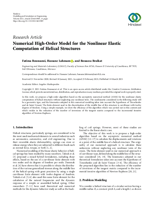 (PDF) Numerical High-Order Model for the Nonlinear Elastic Computation of Helical Structures