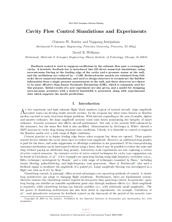 (PDF) Cavity Flow Control Simulations and Experiments