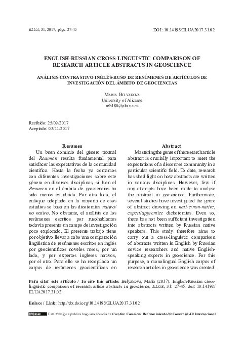 (PDF) English-Russian cross-linguistic comparison of research article ...
