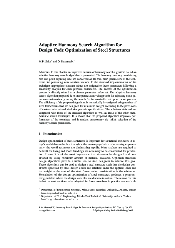 (PDF) Adaptive Harmony Search Algorithm for Design Code Optimization of Steel Structures